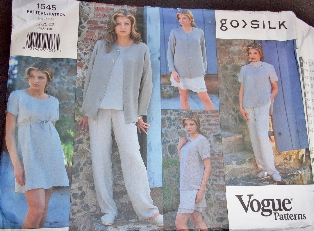 Vogue Go Silk Sewing Pattern 1545 Jacket Dress Top Skirt Pants Scarf ...