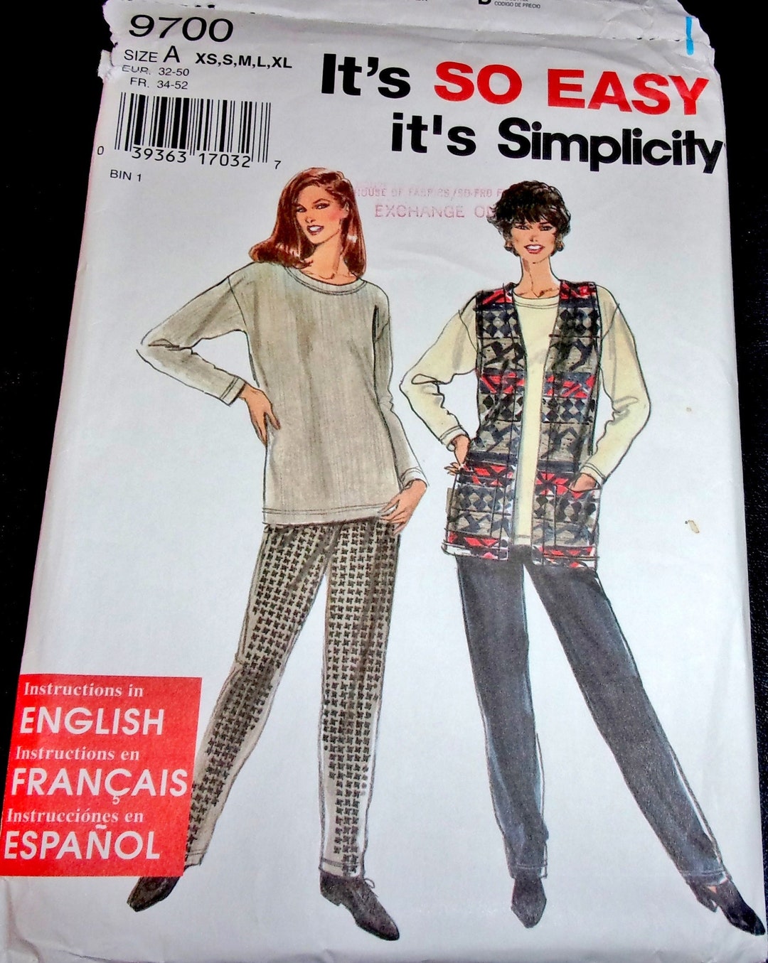 Simplicity Sewing Pattern 9700 Long Sleeve Top Vest Pants Misses Women ...