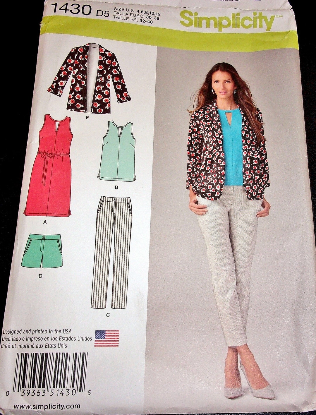 Simplicity Sewing Pattern 1430 Blazer Jacket Dress Top Pants & Shorts ...