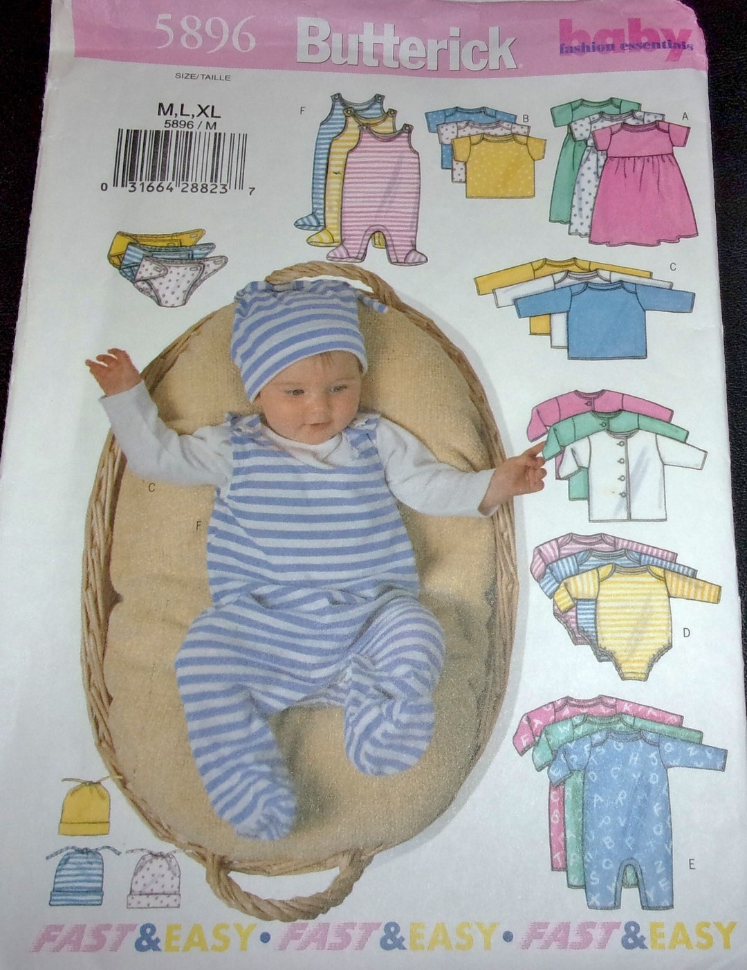 Butterick Sewing Pattern 5896 Baby Dress Jacket Romper Top Diaper Cover ...