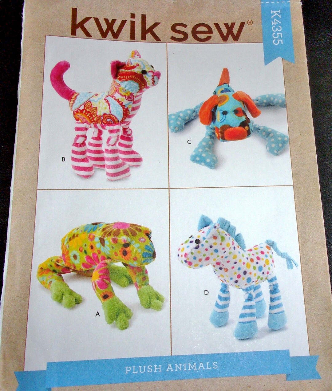 Kwik Sew Sewing Pattern K4355 Fleece Animals Frog Kitty Cat Puppy Dog ...