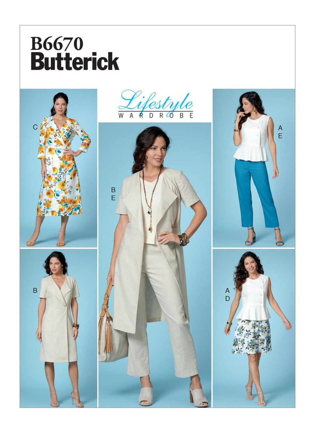 Butterick Wardrobe Sewing Pattern B6670 Duster Wrap Dress Blouse Top ...