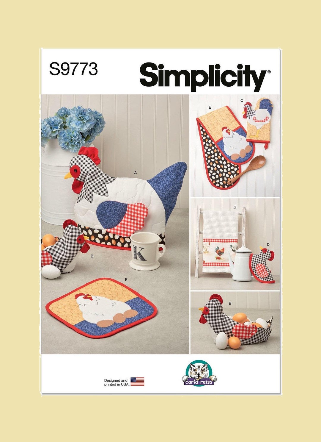 Simplicity Carla Reiss Sewing Pattern S9773 Chicken Kitchen Items Tea ...