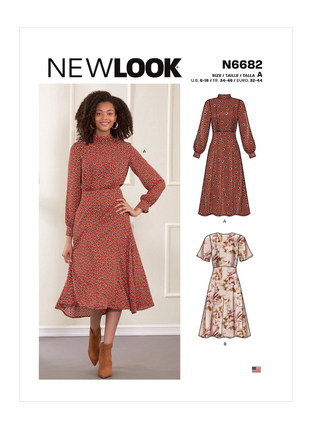 New Look Sewing Pattern N6682 Dress Long Short Sleeves Neck Options ...