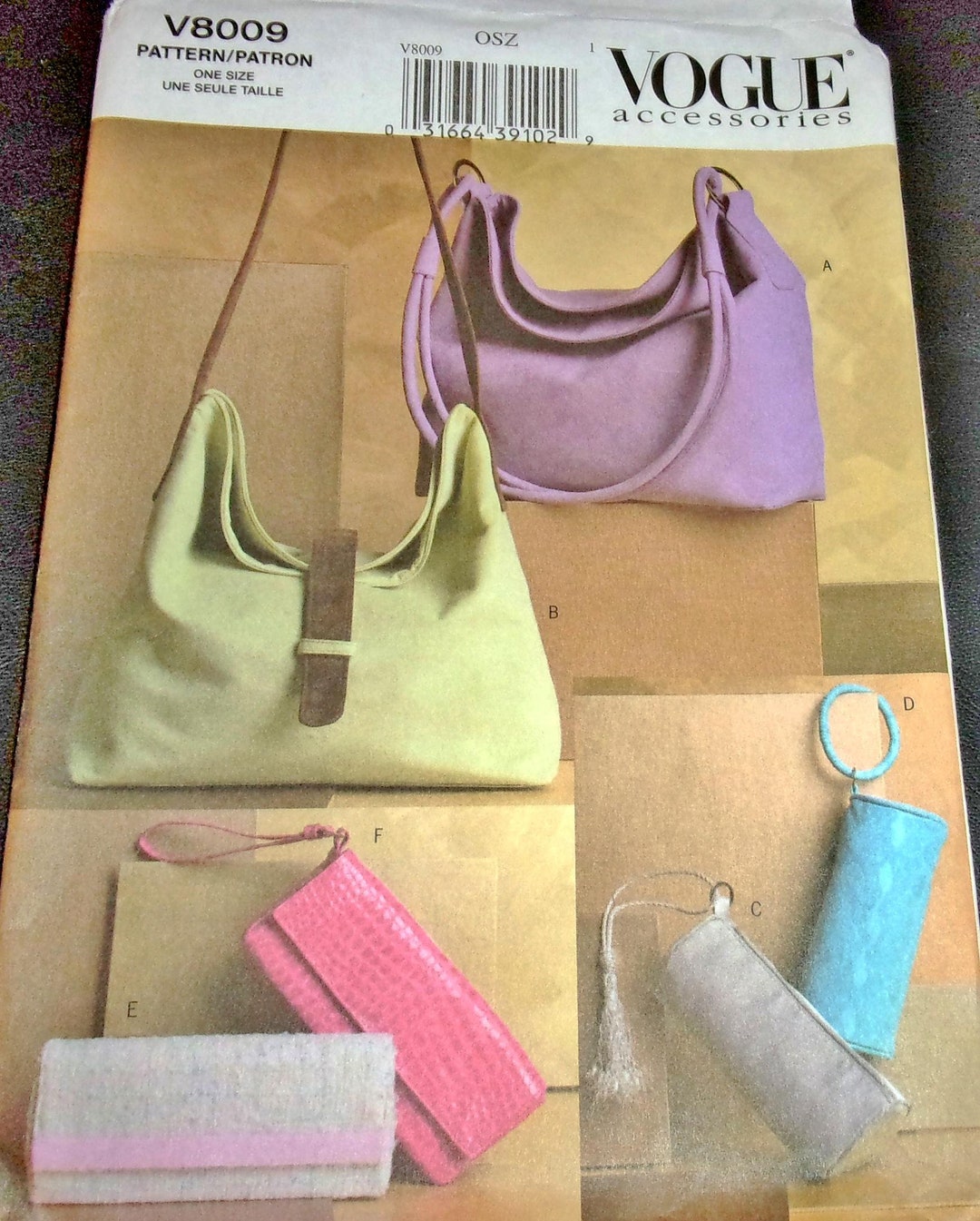 Vogue Sewing Pattern V8009 Slouchy Hand Bags Wrist Purse Wristlet ...