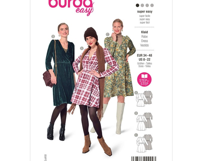 Burda Easy Sewing Pattern 5943 Long Short Sleeve Pullover Wrap Dress ...