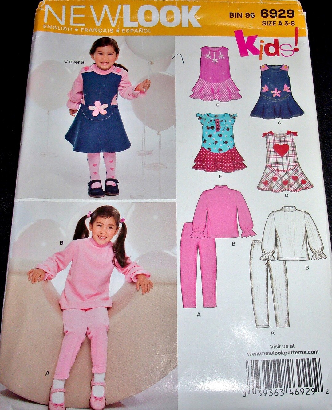 New Look Kids Sewing Pattern 6929 Girls Jumper Dress Long Sleeve Blouse ...
