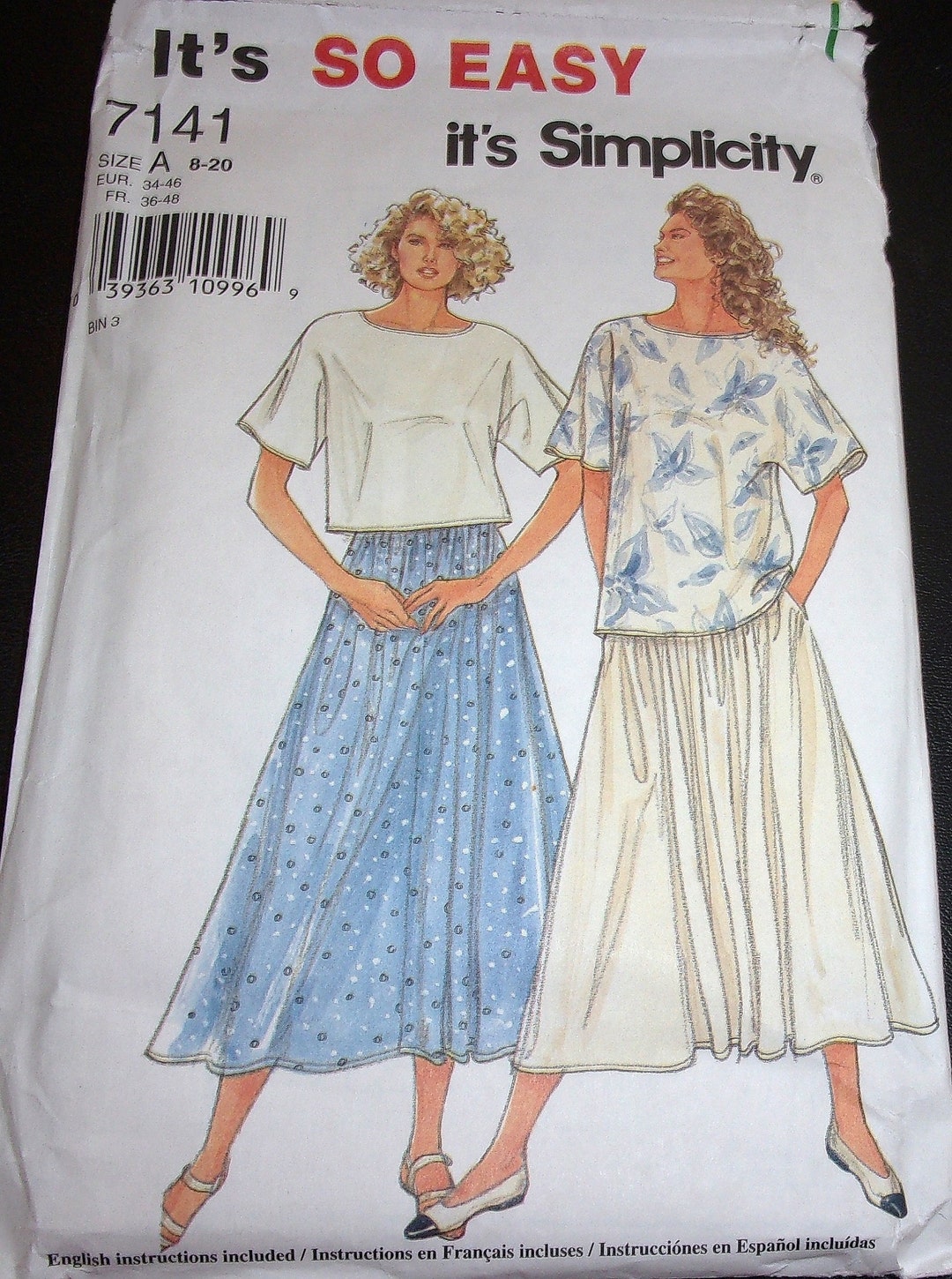 Simplicity Sewing Pattern 7141 Top Skirt Misses Women's Separates ...