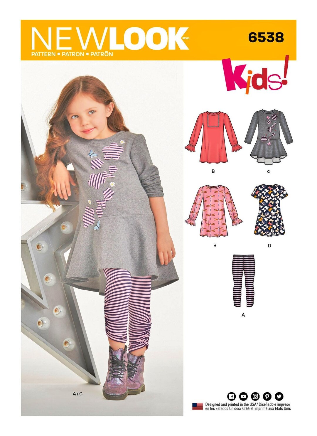 New Look Kids Sewing Pattern 6538 Girl's Long or Short Sleeve Knit ...