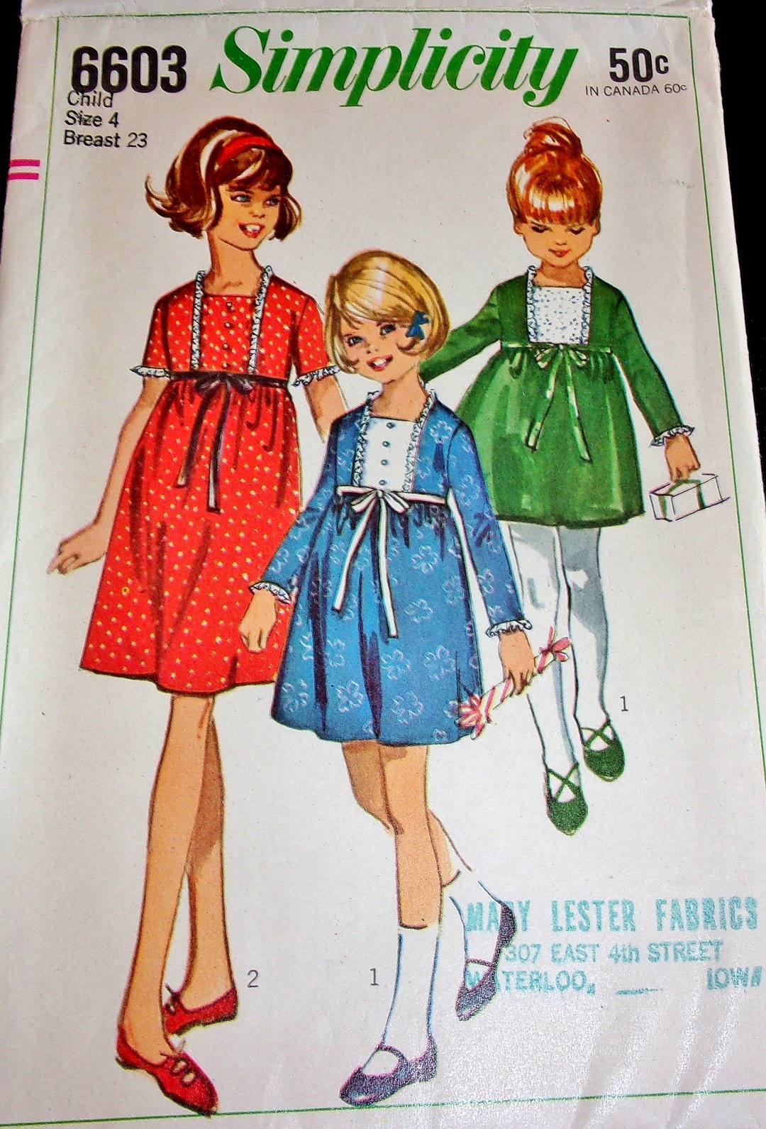 Vtg 1960's Simplicity Sewing Pattern 6603 Girl's Bib Bodice Dress With ...