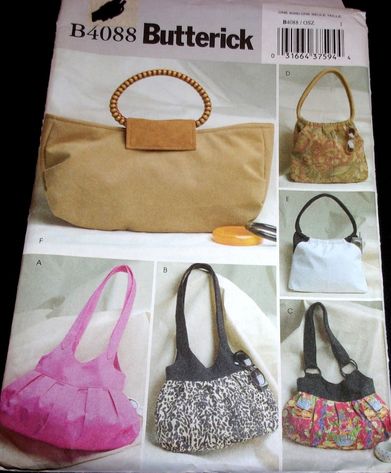 Butterick Sewing Pattern B4088 Handbags Hand Bags Purse Strap Options ...