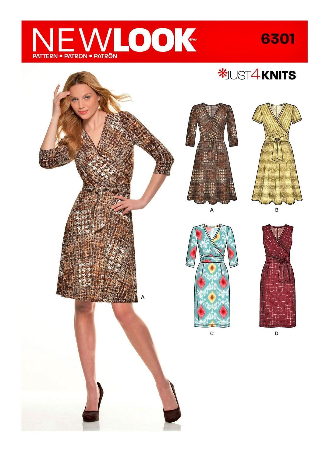 New Look Sewing Pattern 6301 Classic Wrap Wrapped Knit Dress Sleeve ...