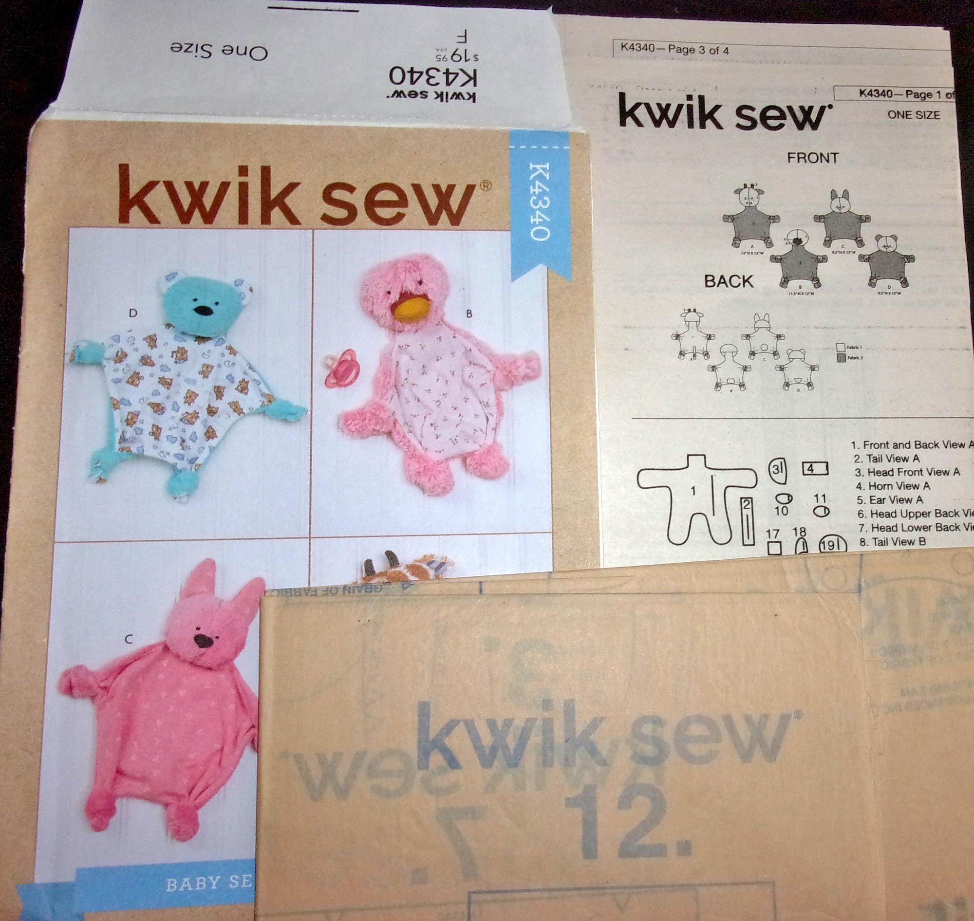 Kwik Sew Sewing Pattern K4340 Baby Sensory Blankets Giraffe Duck Bunny ...