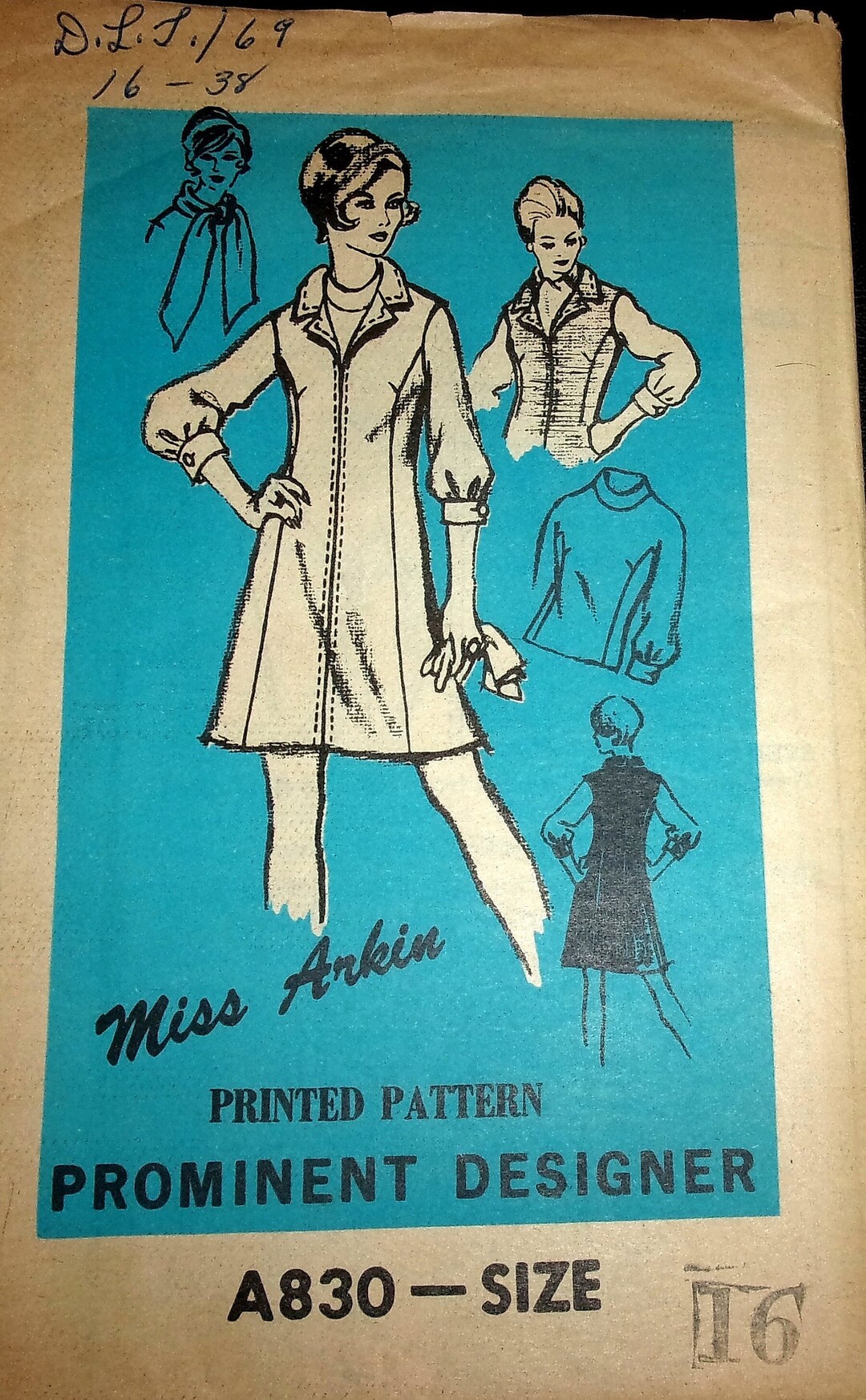 Vtg 60's Miss Arkin Prominent Designer Mail Order Sewing Pattern A830 ...