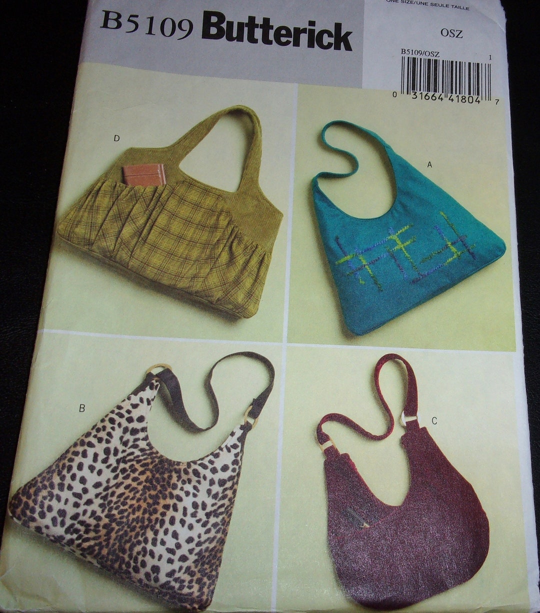 Butterick Sewing Pattern B5109 Handbag Shoulder Bag Crossbody Slouchy ...