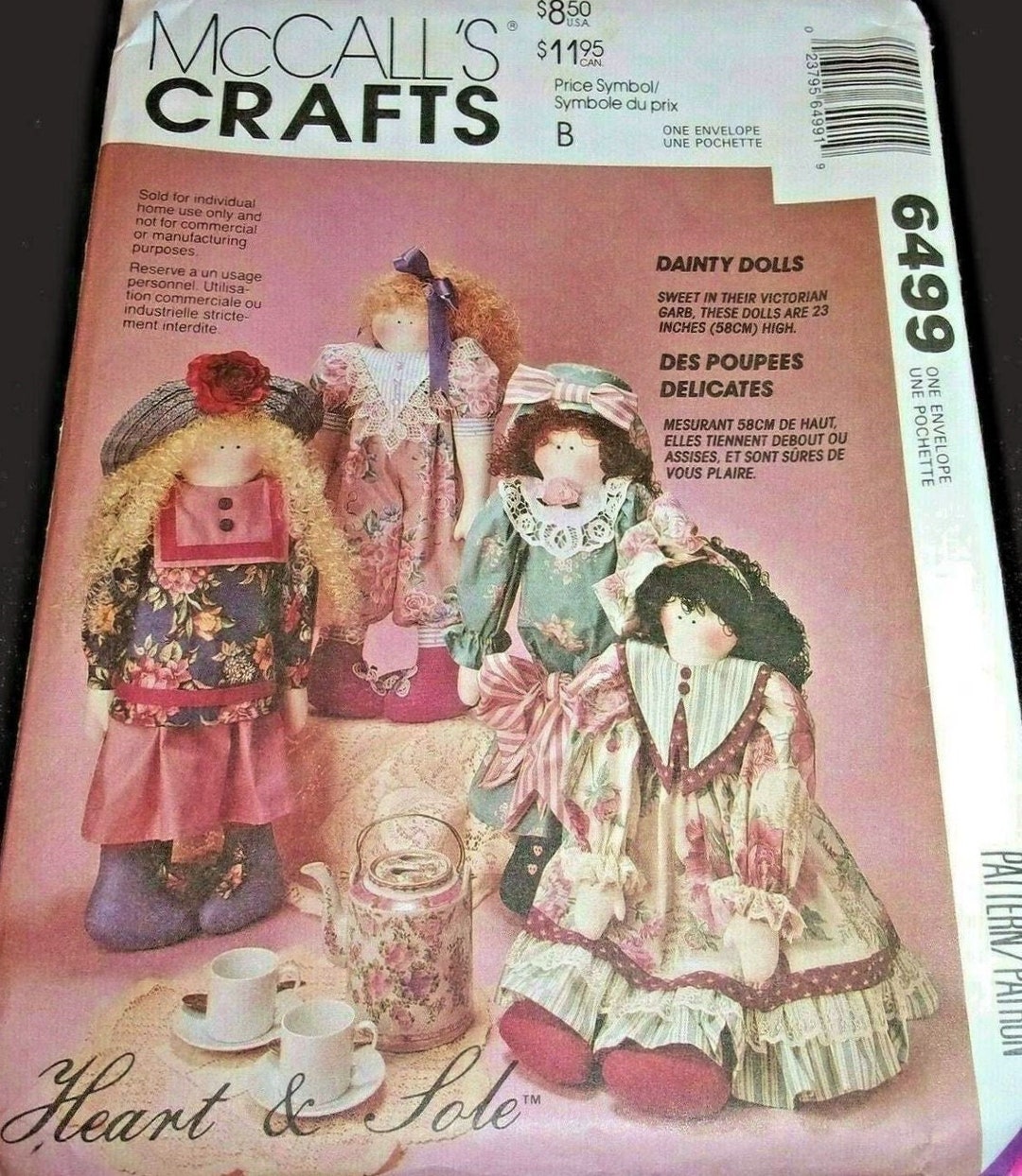Vtg Mccall's Heart & Sole Sewing Pattern 6499/825 Dainty Cloth Dolls 23 ...