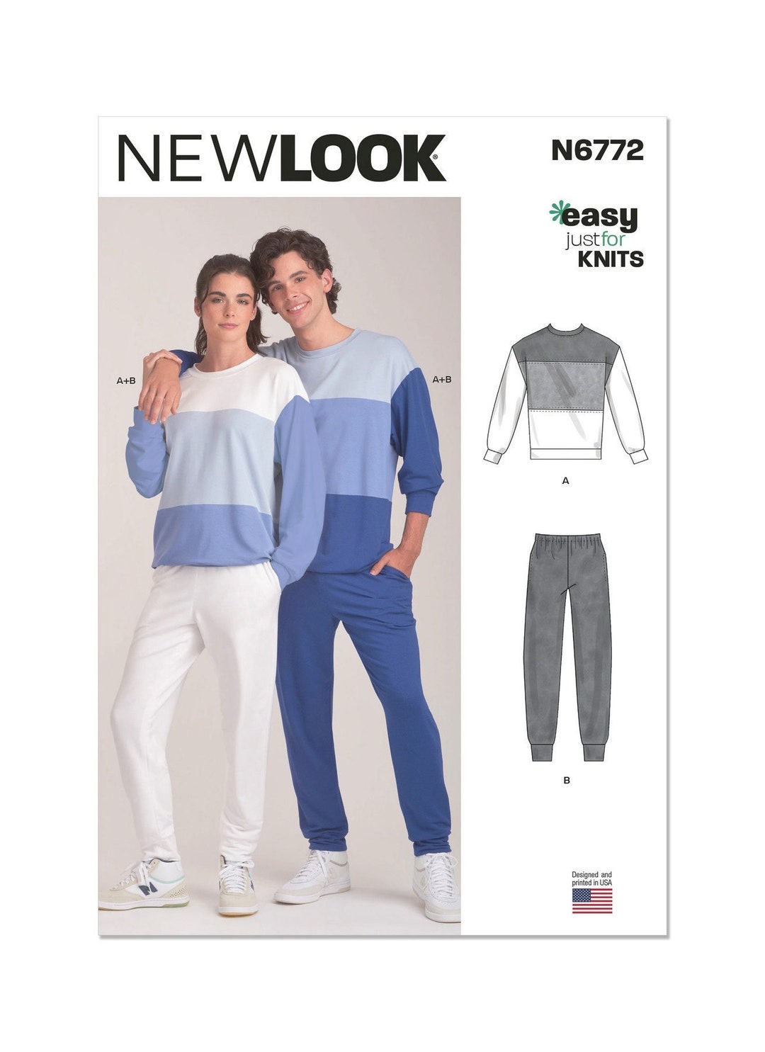 New Look Sewing Pattern N6772 Unisex Sweatshirt Top Jogger Pants Men's ...
