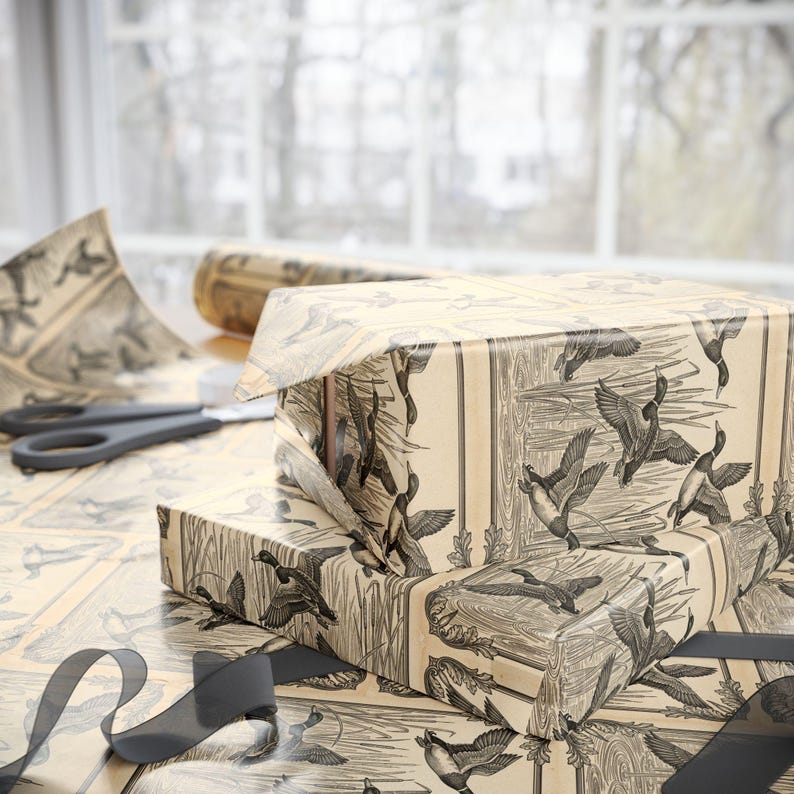 Vintage Ducks Wrapping Paper, Hand-drawn Rustic Design - Etsy