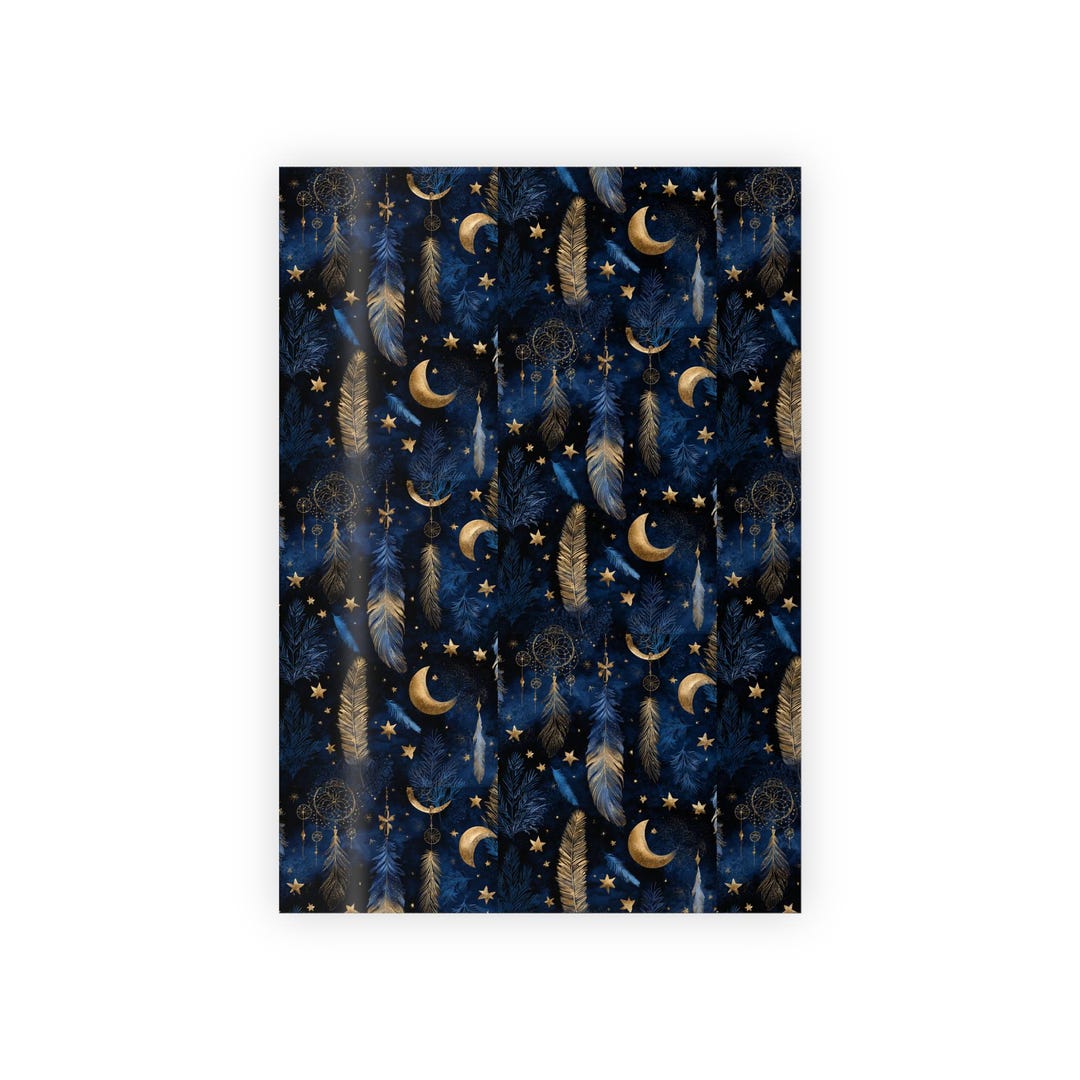 Boho Celestial Wrapping Paper: Blue & Gold Dream Design - Etsy