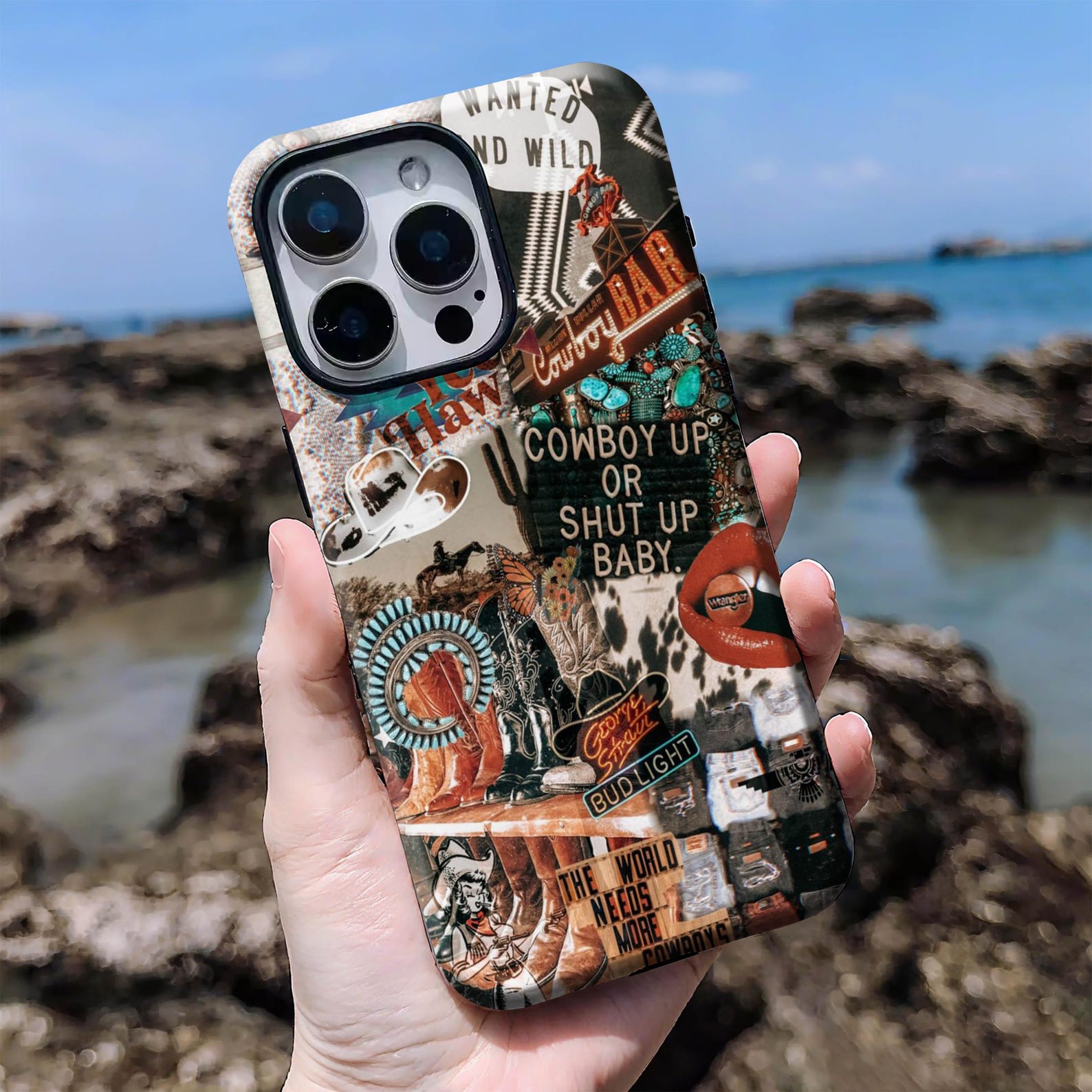 Retro Western Collage iPhone Case: Cowboy Cowgirl Art Compatible With ...