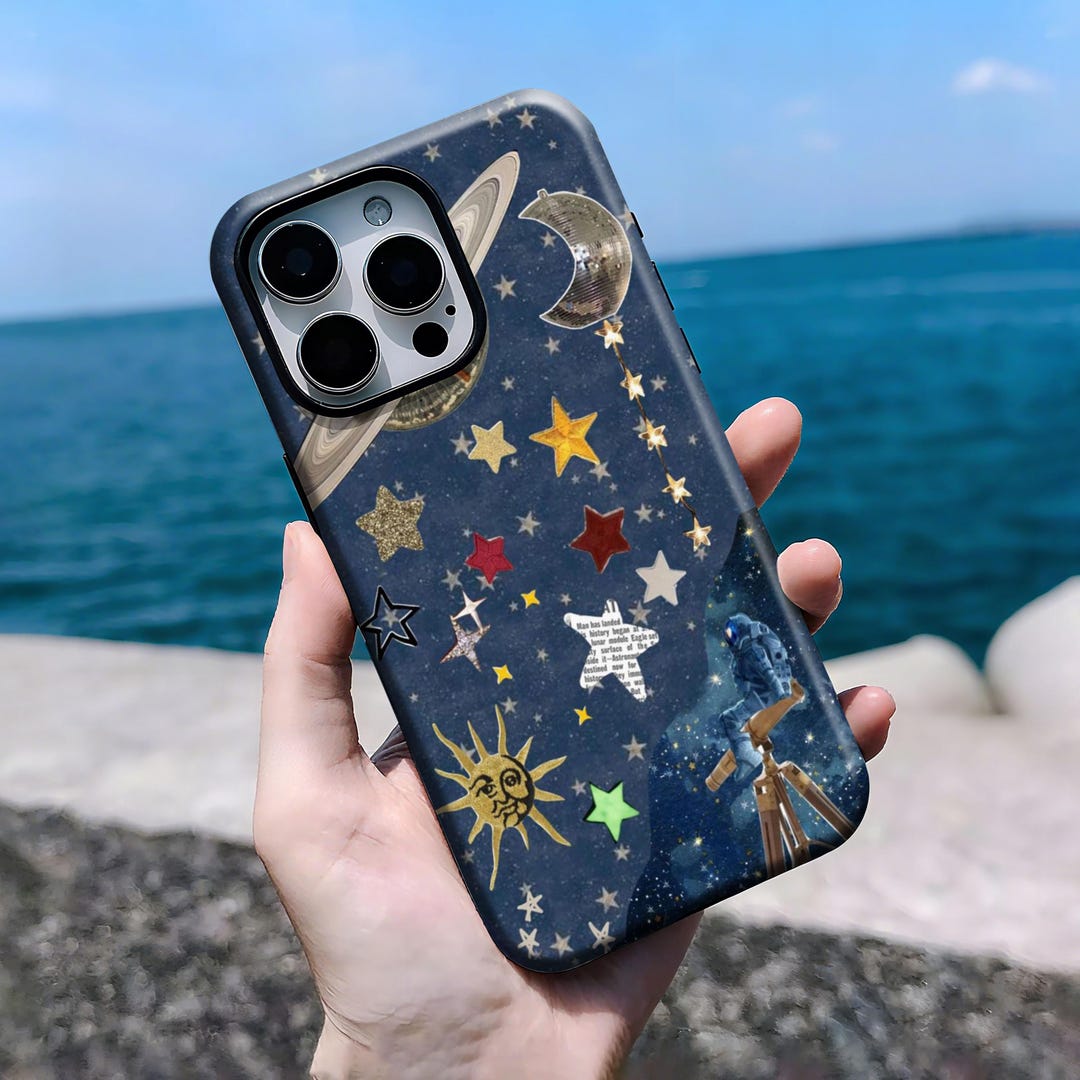 Retro Stars Y2k Collage Phone Case,funky Twinkle Night Whimsy Artistic ...