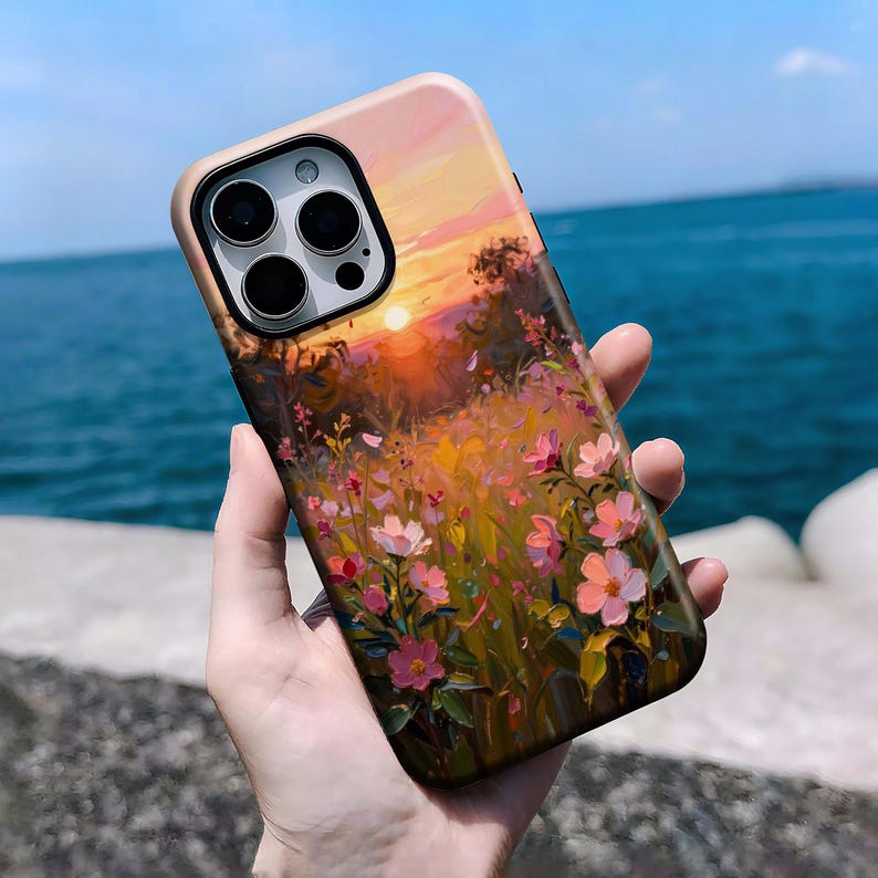 Sunset Wildflower Meadow Oil Painting Phone Case - Cottagecore Art ...