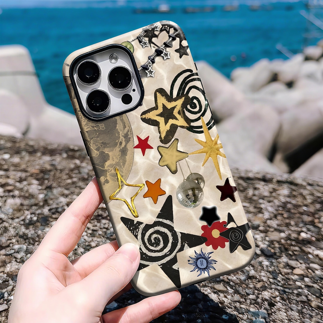 Retro Stars Y2k Collage Phone Case,funky Twinkle Night Whimsy Artistic ...