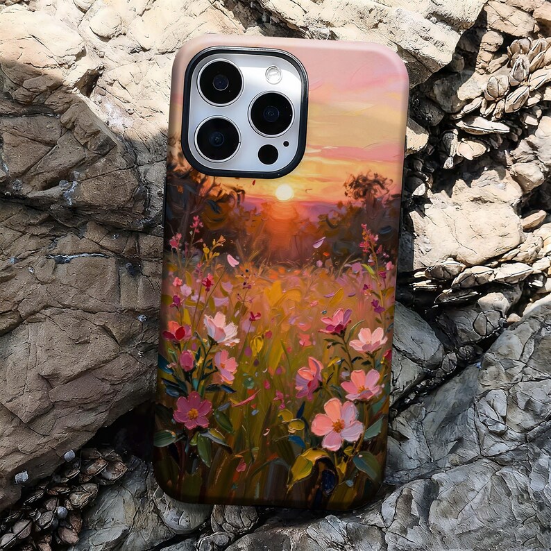 Sunset Wildflower Meadow Oil Painting Phone Case - Cottagecore Art ...