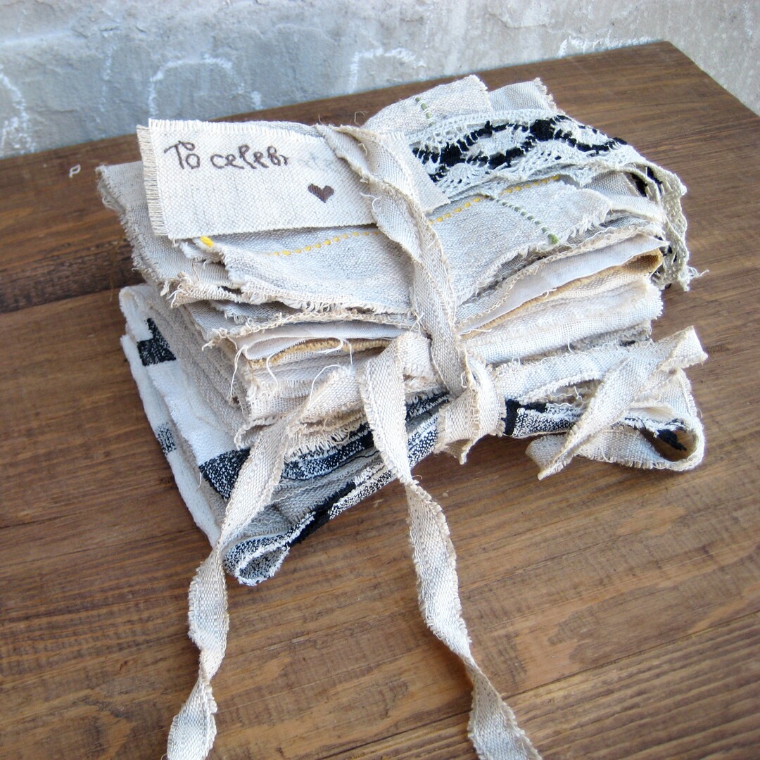 Linen Remnants Bundle, Natural Linen Fabric Scrap, Wrinkled Washed ...