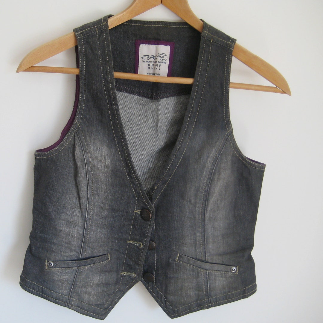 Vintage Gray Black Waistcoat, Cotton Button Women Vest, Cut Redingote ...