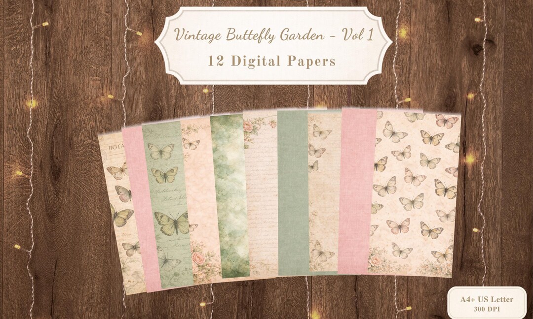 Vintage Butterfly Garden Digital Papers | Shabby Chic Cottagecore ...