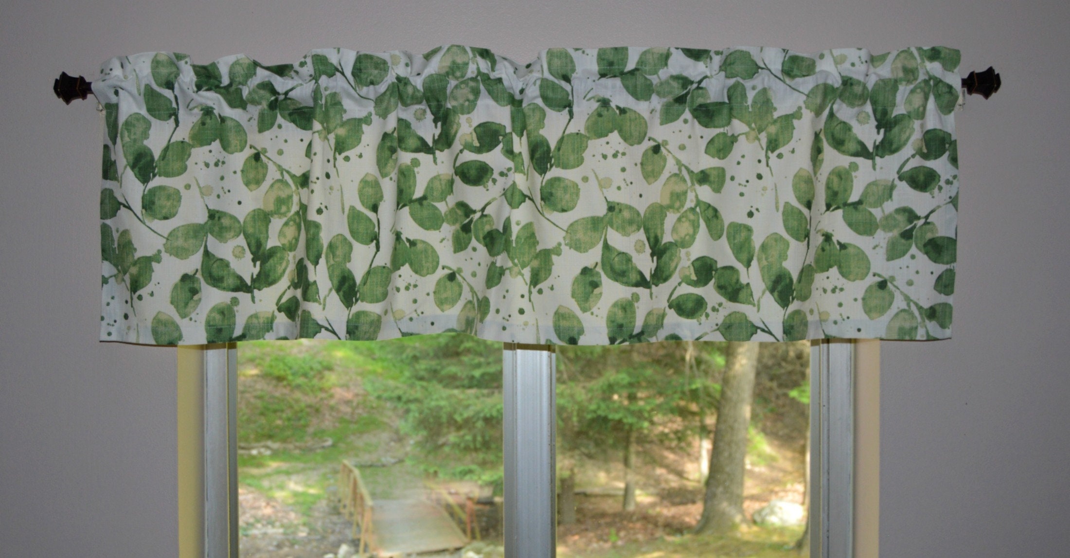 Green Leaf Kitchen Valance . Water Color Nature Curtains . | Etsy