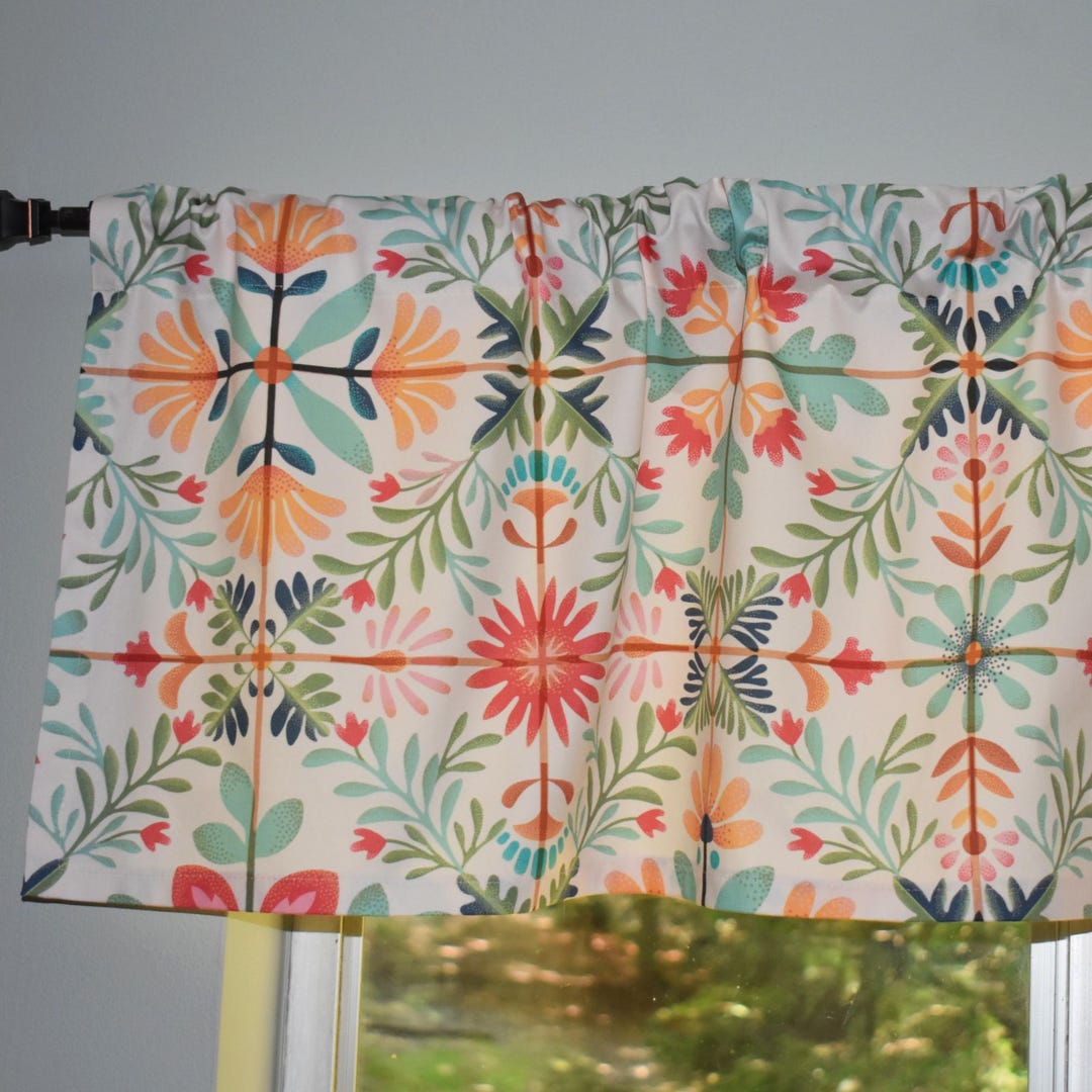 Scandinavian Kitchen Valance . Mid Century Botanical Vintage Tile . off ...