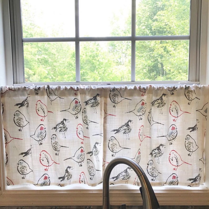 Scarlet Toile Bird Cafe Curtains . Red Bird Curtains . Kitchen - Etsy UK