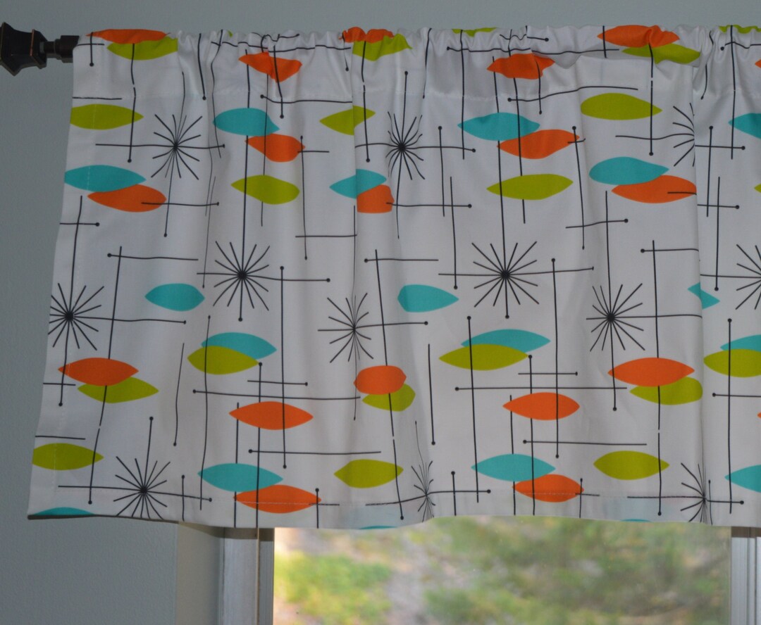 Retro Atomic Orbs Valance . Kitchen Curtains . Mid Century . MCM ...