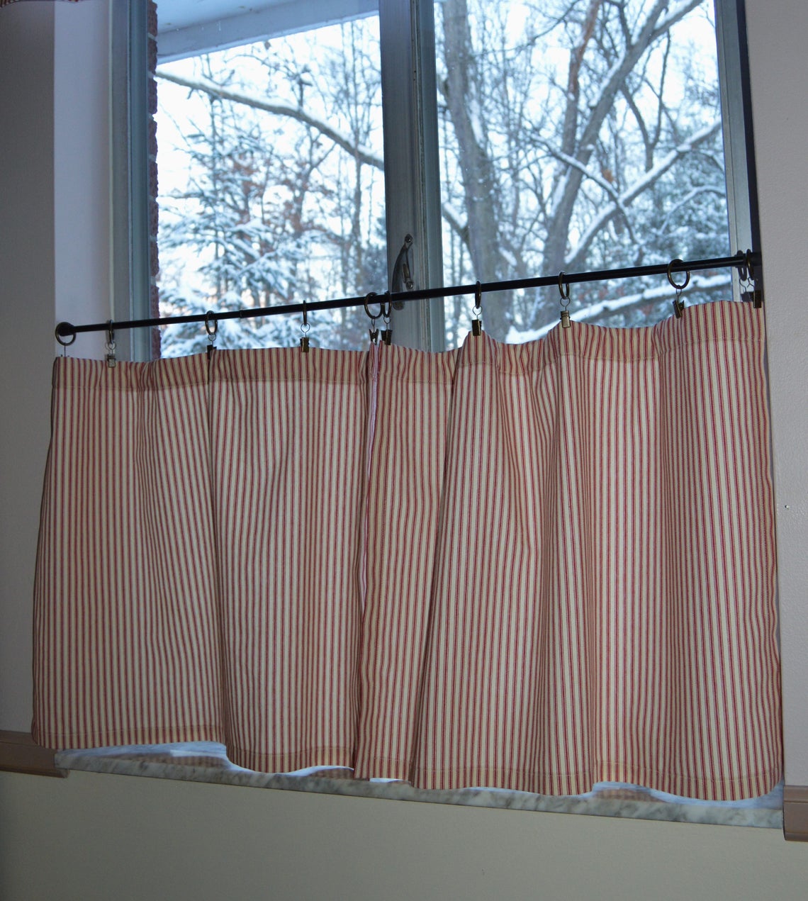 Cafe Curtains Farmhouse Red Stripe Ticking . French Kitchen Tiers - Etsy