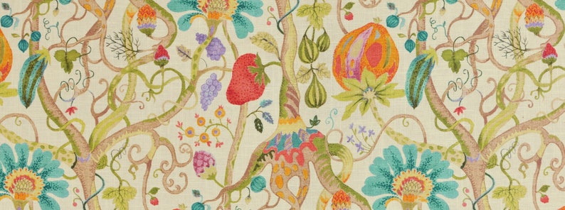 Retro Fruits and Flora Kitchen Valance: Covington Tudor Linen - Lined ...