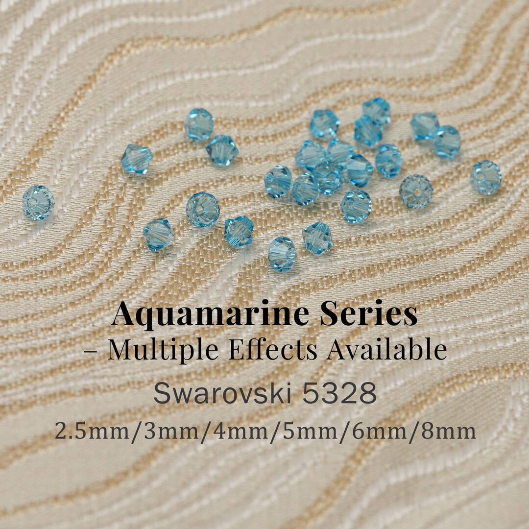 Swarovski 5328 Aquamarine 202 Series Xilion Bicone Beads • AB, Shimmer ...