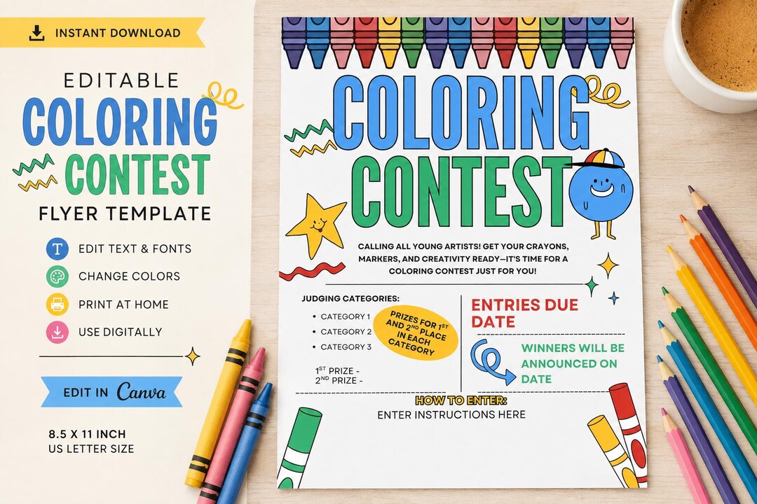 Editable Coloring Contest Flyer - Etsy