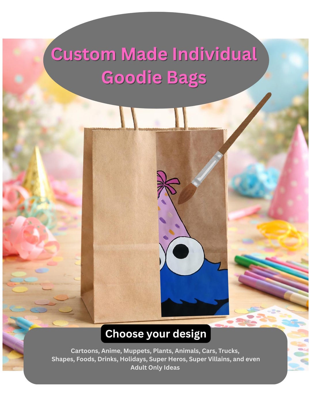 Custom Designed "paper Goodie Bag" for Parties and Birthdays - Etsy