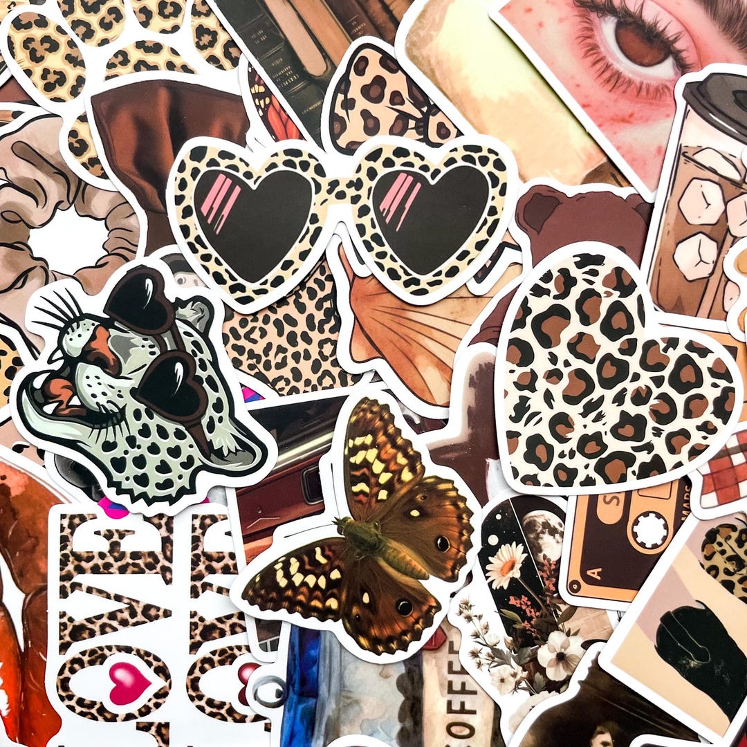 Pack of 50 Leopard Stickers, Cheetah Print Stickers, Brown Aesthetic ...