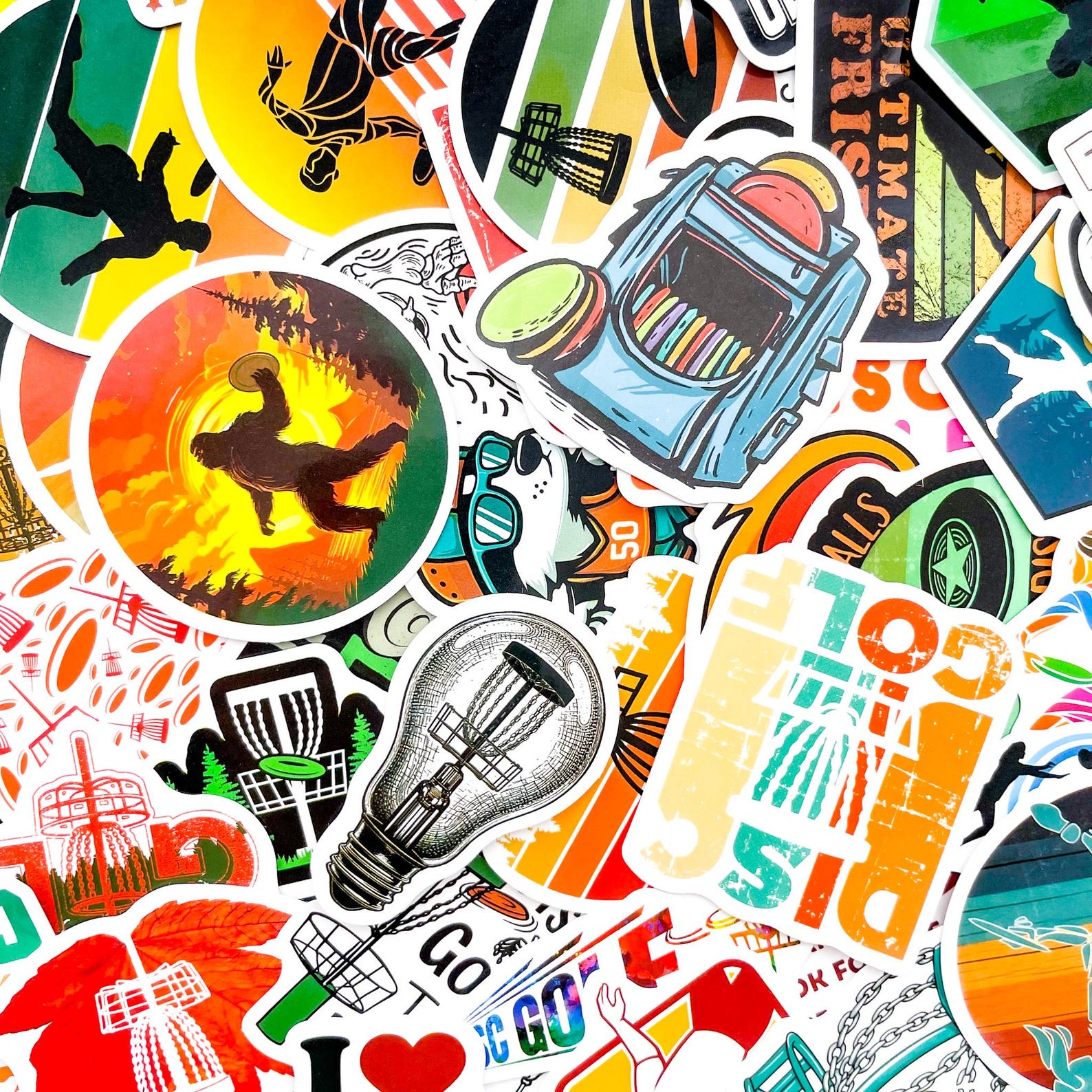 Pack of 50 Disc Golf Stickers, Funny Disc Throw Stickers, Retro Outdoor ...