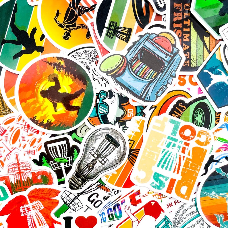 Pack of 50 Disc Golf Stickers, Funny Disc Throw Stickers, Retro Outdoor ...