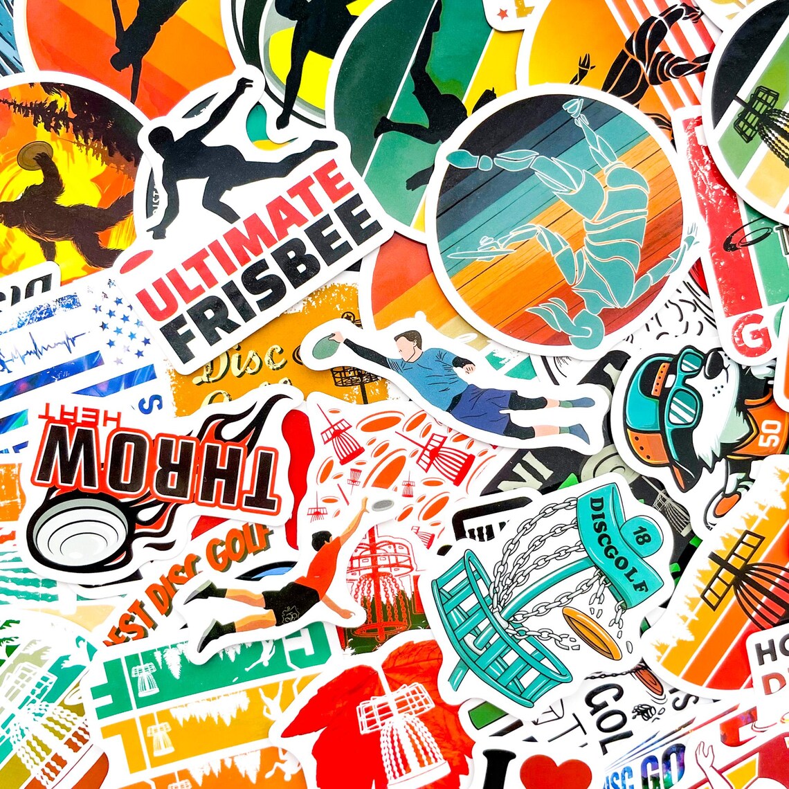 Pack of 50 Disc Golf Stickers, Funny Disc Throw Stickers, Retro Outdoor ...