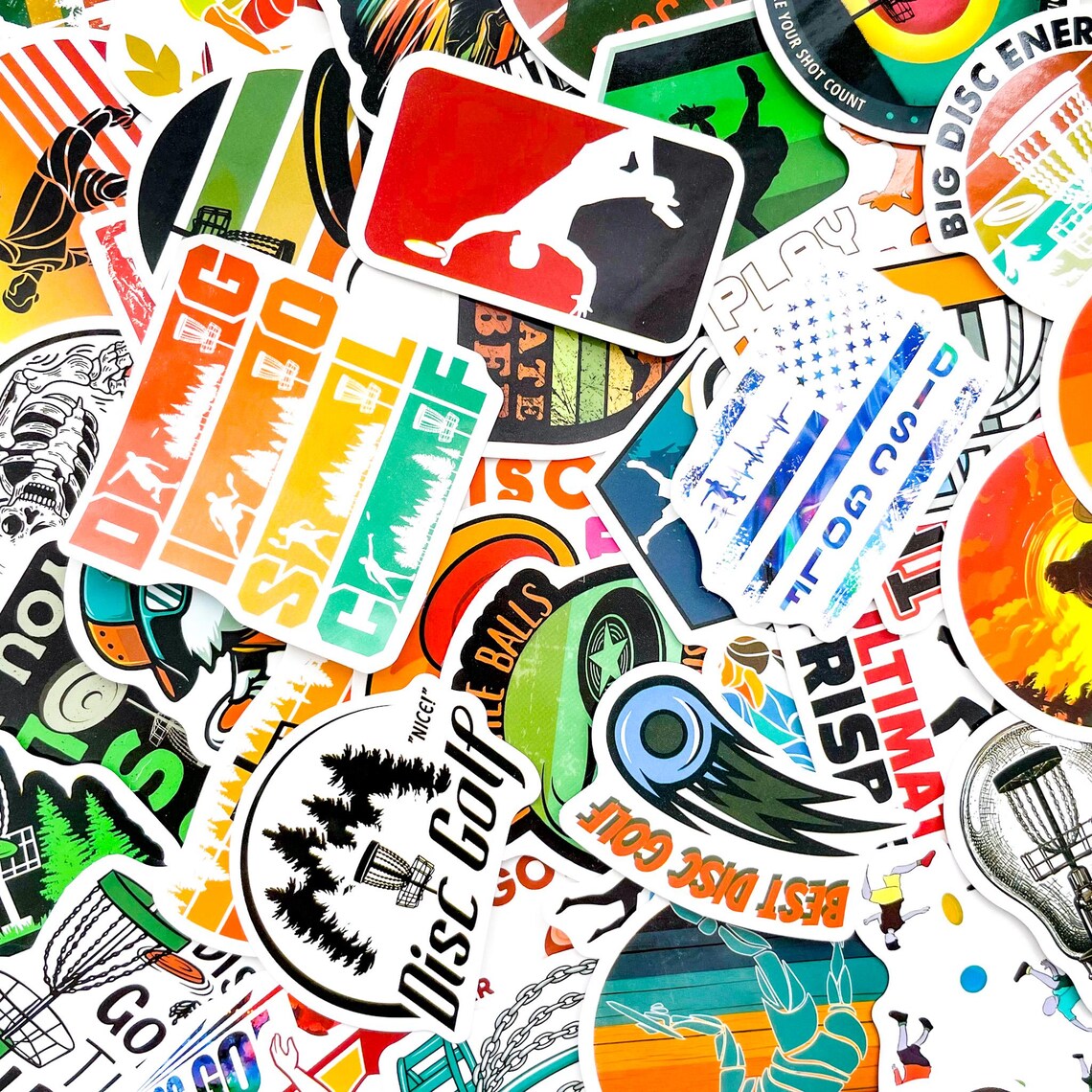 Pack of 50 Disc Golf Stickers, Funny Disc Throw Stickers, Retro Outdoor ...