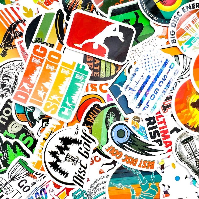Pack of 50 Disc Golf Stickers, Funny Disc Throw Stickers, Retro Outdoor ...