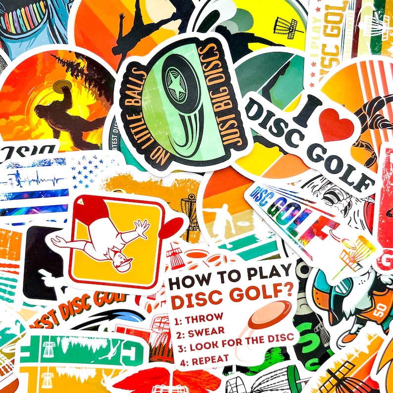 Pack of 50 Disc Golf Stickers, Funny Disc Throw Stickers, Retro Outdoor ...