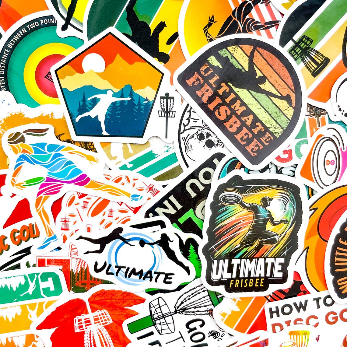 Pack of 50 Disc Golf Stickers, Funny Disc Throw Stickers, Retro Outdoor ...