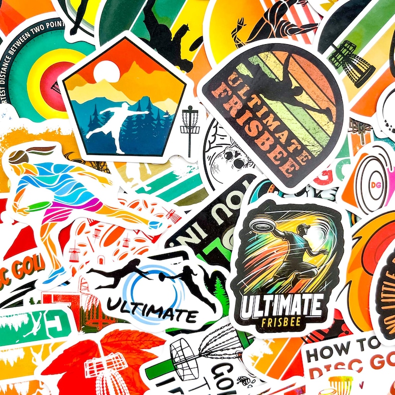 Pack of 50 Disc Golf Stickers, Funny Disc Throw Stickers, Retro Outdoor ...