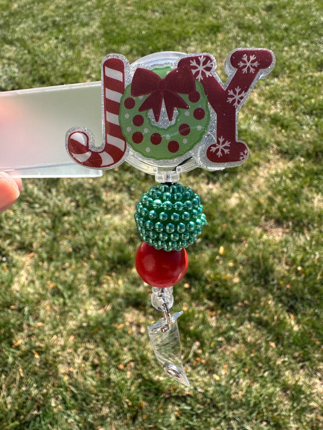 Christmas Badge Reel: JOY Candy Cane Wreath, Holiday ID Holder - Etsy